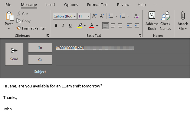 Sending a Message via Email to SMS – mTXT